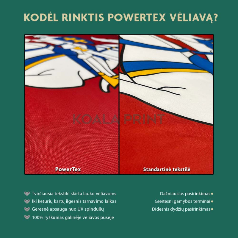 PowerTex vėliava pagal užsakymą. Įsigykite tvirtą vėliavą internetu!
